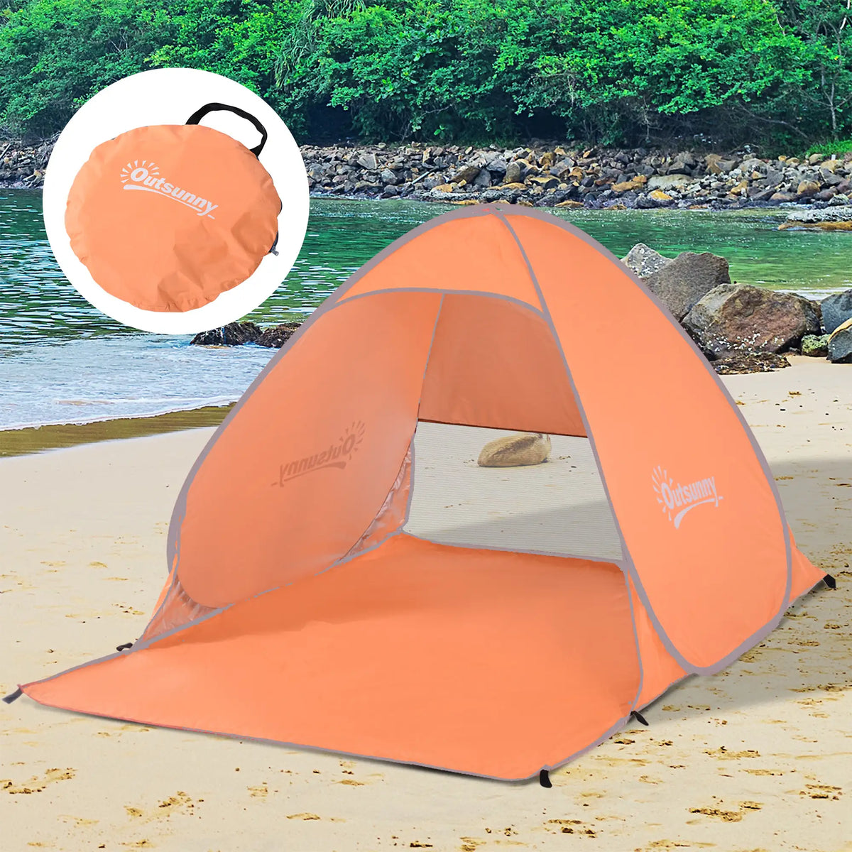 Outsunny 2 Person Pop Up UV Shelter Shade-Orange – Wood Furnishings