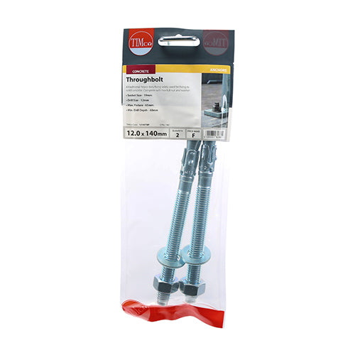 Pair of - TIMCO Throughbolts Silver - M12 x 140 – Wood Furnishings