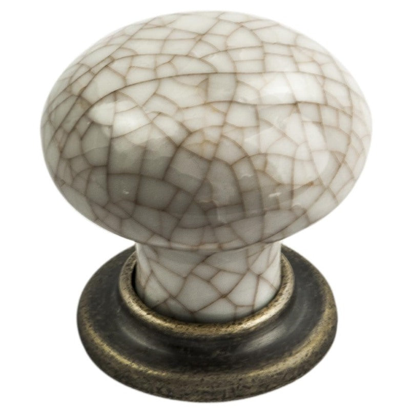FTD PORCELAIN KNOB WITH FINISHED BASE 35MM - ANTIQUE BRASS/IVORY CRACK ...