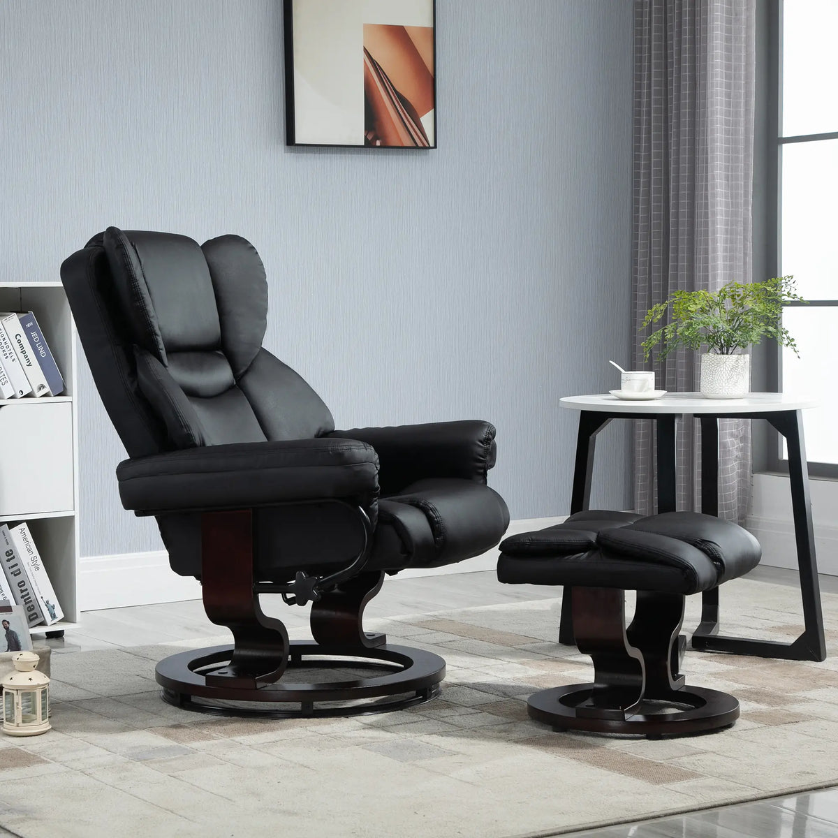 HOMCOM 360 Swivel Recliner Chair with Footstool, PU Leather Manual Rec ...
