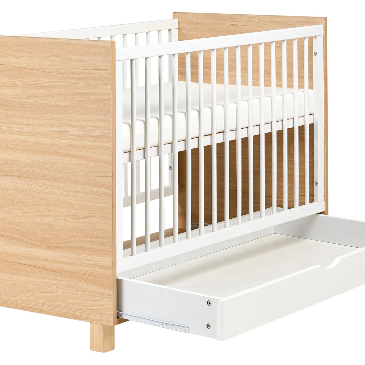 Baby Cot Bed White Light Brown MDF 60 x 120 cm with Bars Height Adjust ...