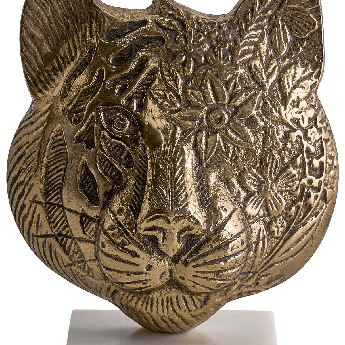 Decorative Figurine Gold Metal Tiger Face Shape Ornament for Displayin ...