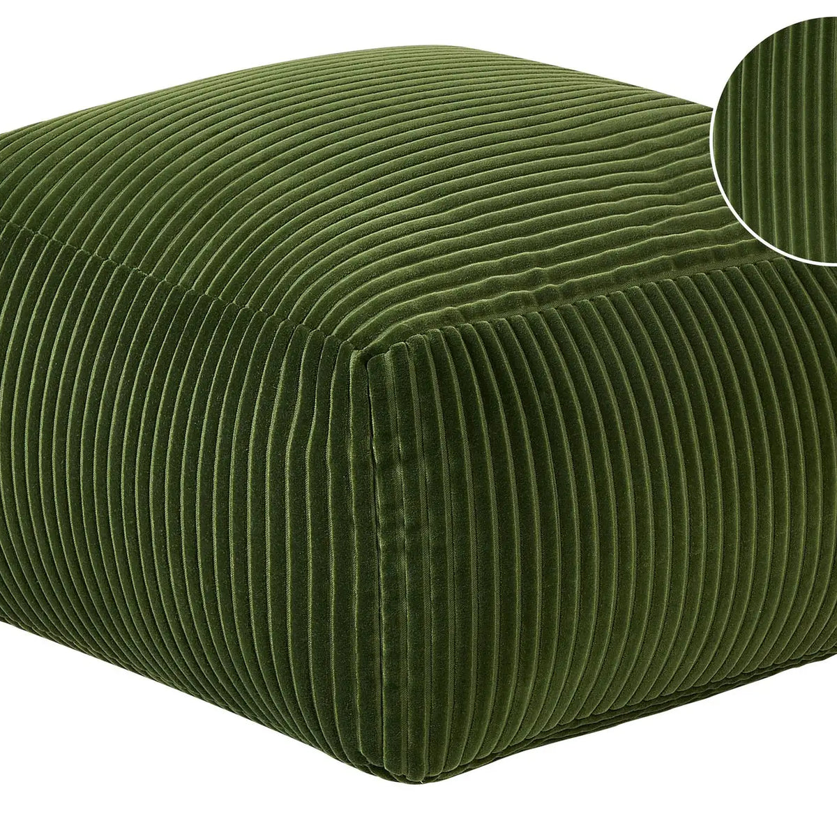 Pouffe Dark Green Corduroy EPS Beads Filling Solid Pattern Square Boho ...